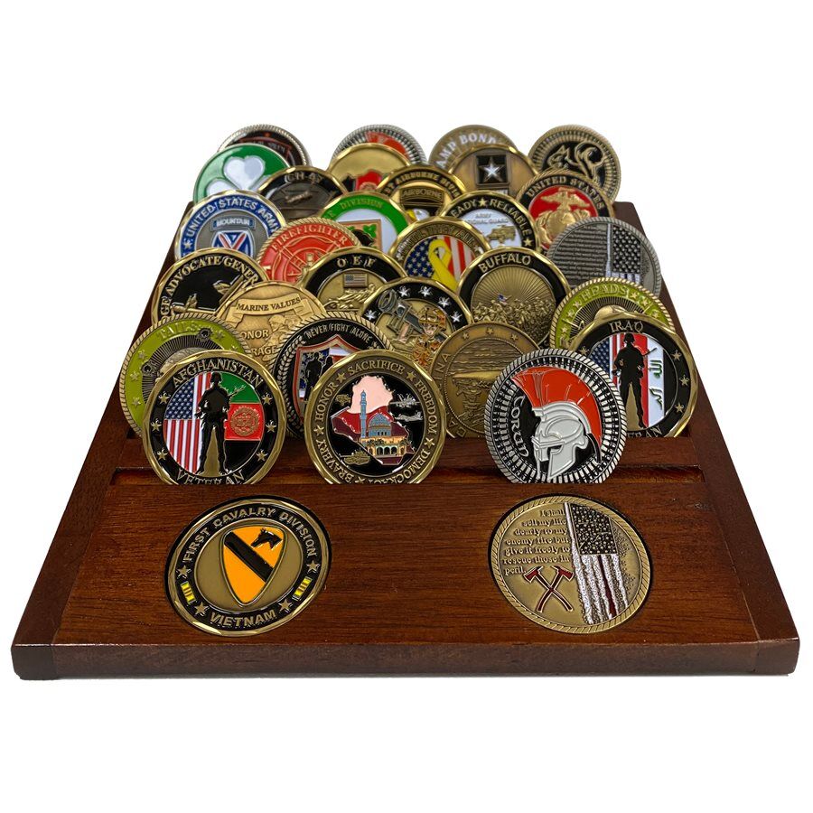 Challenge Coin Wood Display - 38 Coins - Devil Dog Depot