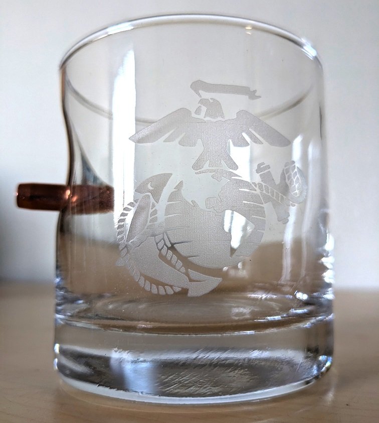 USMC .308 Caliber Bullet EGA Rocks Glass - Devil Dog Depot