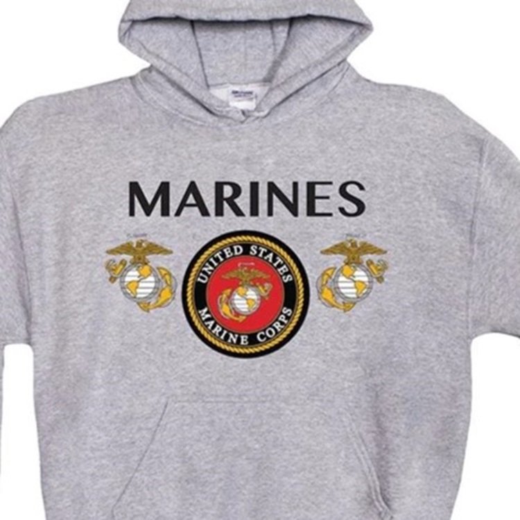 Marines Logo and EGA Gray Hoodie - Devil Dog Depot