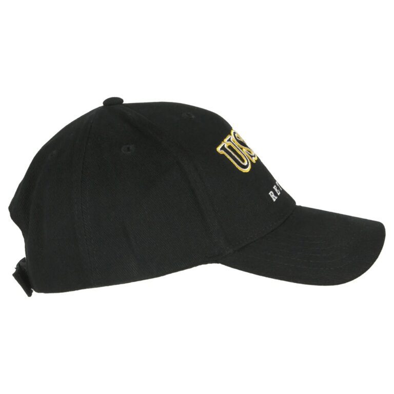 USMC Retired EGA Black-Gold Baseball Hat: Twill, Velcro Back Cap