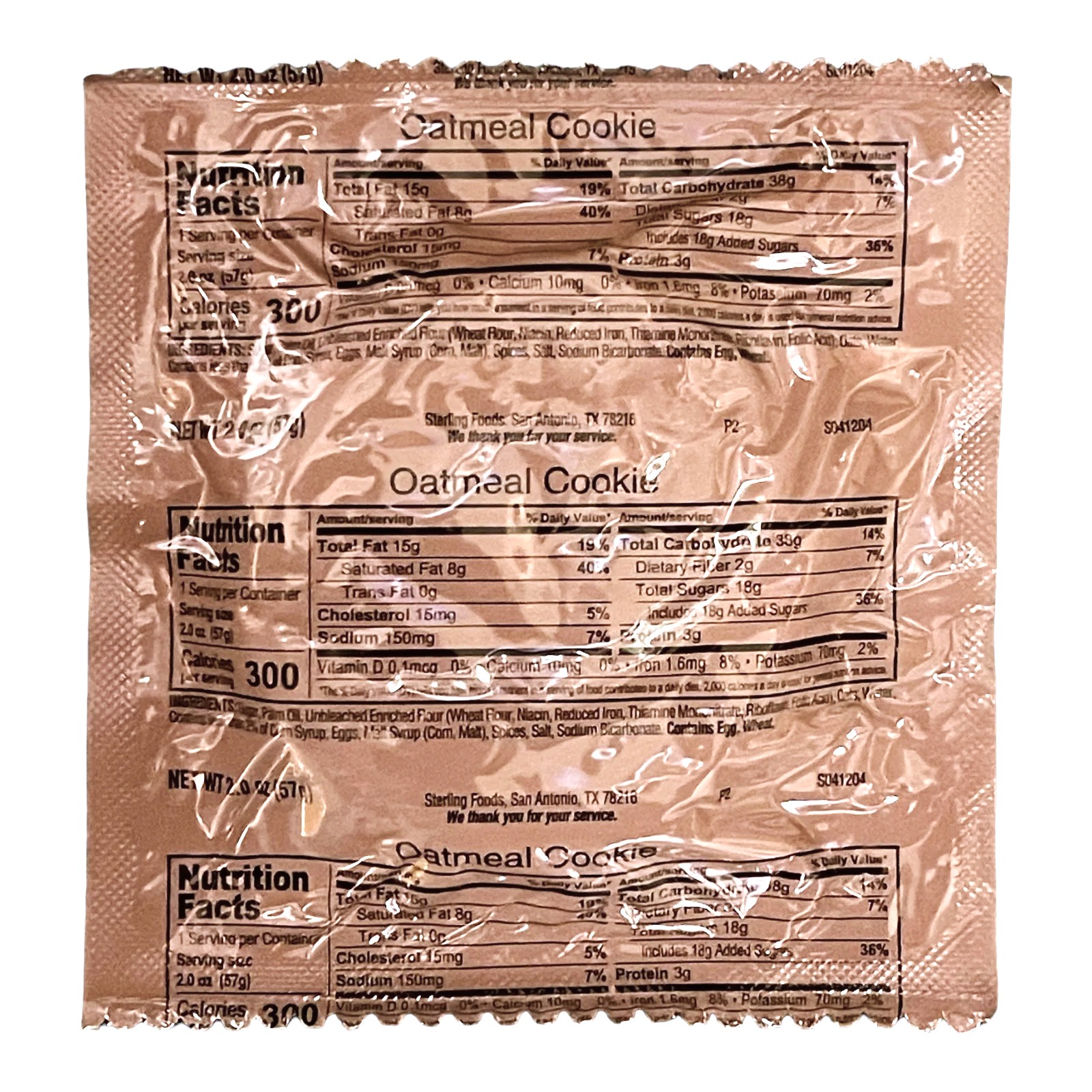 Chocolate Chunk Oatmeal Cookie MRE: Military Meal Ready to Eat